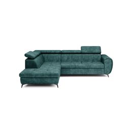 ECKSOFA MAGIA L-S Gr&uuml;n Pl&uuml;sch-Stoff mit Schlaffunktion