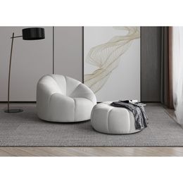 SESSEL RADIUS, Polstersessel Klassisch Loungesessel, Velours-Stoff Wei&szlig;