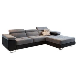 ECKSOFA ELMA R-S Hellgrau Velours-Stoff mit Schlaffunktion