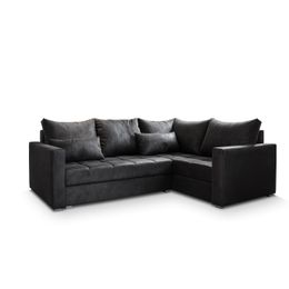 ECKSOFA LIRENO R-S Schwarz Pl&uuml;sch-Stoff mit Schlaffunktion
