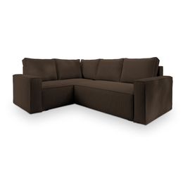 ECKSOFA ESTANO L-S Braun Kordstoff mit Schlaffunktion