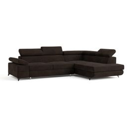 ECKSOFA FAVIEN R-S Braun Velours-Stoff mit Schlaffunktion