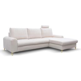 ECKSOFA VERONA R-S Creme Geflochtener Stoff mit Schlaffunktion