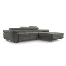 ECKSOFA GIULIO Grau Velours-Stoff mit Schlaffunktion