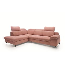 ECKSOFA BORA Rosa Velours-Stoff mit Schlaffunktion