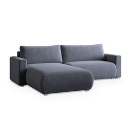 ECKSOFA TURIN M Grau Velours-Stoff mit Schlaffunktion