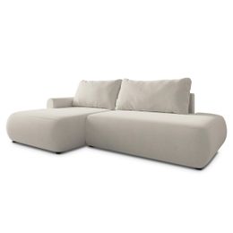 ECKSOFA NUVIRA CL L-S Creme Samtstoff mit Schlaffunktion