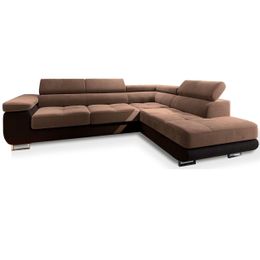 ECKSOFA SELVA R-S Beige Velours-Stoff mit Schlaffunktion