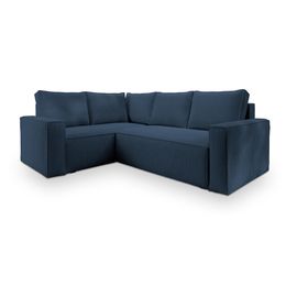 ECKSOFA ESTANO L-S Blau Kordstoff mit Schlaffunktion
