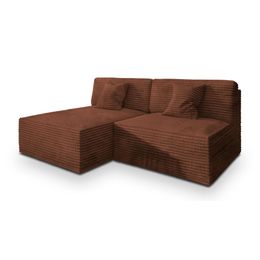 ECKSOFA FIORO Braun Kordstoff mit Schlaffunktion