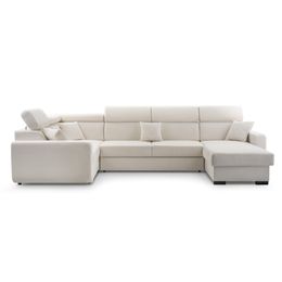 WOHNLANDSCHAFT CASTELLO Beige Pl&uuml;sch-Stoff mit Schlaffunktion