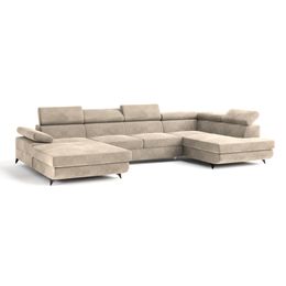 WOHNLANDSCHAFT RUBANO R-S Creme Velours-Stoff mit Schlaffunktion
