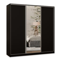 SCHWEBET&Uuml;RENSCHRANK TARI 200/205/58 cm 3-t&uuml;rig mit Spiegel und 4 Schubladen Schwarz