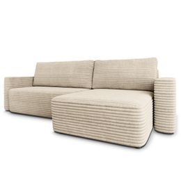 ECKSOFA TELIN Creme Kordstoff mit Schlaffunktion