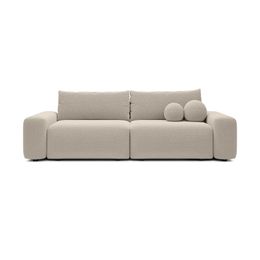 BETTSOFA RUOTA Beige Bucle-Stoff mit Schlaffunktion