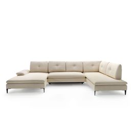 WOHNLANDSCHAFT BREZZA Beige Pl&uuml;sch-Stoff mit Schlaffunktion