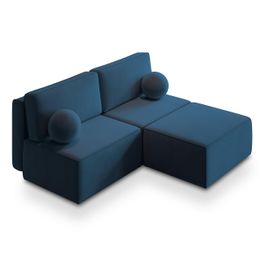 ECKSOFA VARNA M Blau Velours-Stoff mit Schlaffunktion