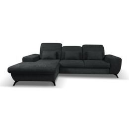 ECKSOFA LUCE L-S Anthrazit Pl&uuml;sch-Stoff mit Schlaffunktion