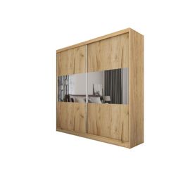 SCHWEBET&Uuml;RENSCHRANK ROSALIA 200/216/61 cm 2-t&uuml;rig mit Spiegel Eiche Artisan