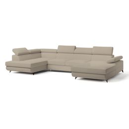 WOHNLANDSCHAFT RUBANO L-S Beige Boucle-Stoff mit Schlaffunktion