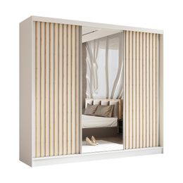 SCHWEBET&Uuml;RENSCHRANK LAMELLO 240/216/61 cm 3-t&uuml;rig mit Spiegel Wei&szlig;
