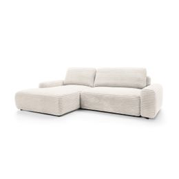 ECKSOFA OSSO Creme Velours-Stoff mit Schlaffunktion