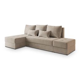 ECKSOFA NORVI Beige Pl&uuml;sch-Stoff mit Schlaffunktion