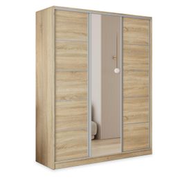 SCHWEBET&Uuml;RENSCHRANK PINA 150/205/58 cm 3-t&uuml;rig mit Spiegel und Schubladen Sonoma Eiche