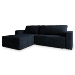 ECKSOFA CALTI T Schwarz Kordstoff mit Schlaffunktion