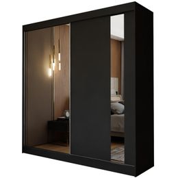 SCHWEBET&Uuml;RENSCHRANK GRAZIA 200/216/61 cm 2-t&uuml;rig mit Spiegel Schwarz