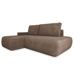 ECKSOFA AVINI T L-S Beige Kordstoff mit Schlaffunktion