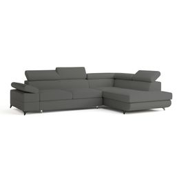 ECKSOFA FAVIEN R-S Grau Boucle-Stoff mit Schlaffunktion