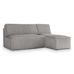 ECKSOFA BRISO T Hellgrau Kordstoff mit Schlaffunktion