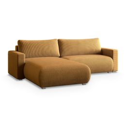 ECKSOFA TURIN P Gelb Kordstoff mit Schlaffunktion