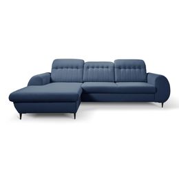 ECKSOFA PURO L-S Dunkelblau Pl&uuml;sch-Stoff mit Schlaffunktion