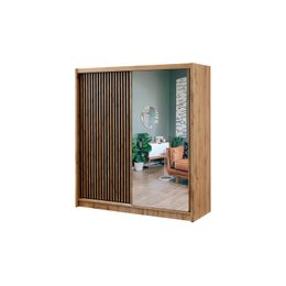 SCHWEBET&Uuml;RENSCHRANK DRAVEN 203/215/60,5 cm 2-t&uuml;rig mit Spiegel Eiche Wotan