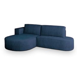 ECKSOFA CORTIO P L-S Blau Kordstoff mit Schlaffunktion