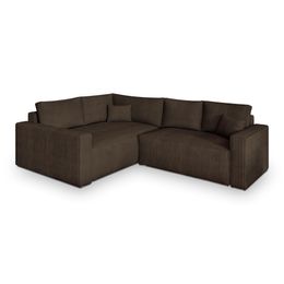 ECKSOFA ERONIS L-S Braun Kordstoff mit Schlaffunktion