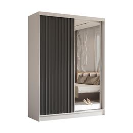 SCHWEBET&Uuml;RENSCHRANK LAMELLO 160/216/61 cm 2-t&uuml;rig mit Spiegel Wei&szlig;