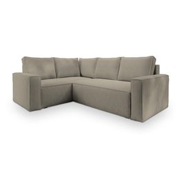 ECKSOFA ESTANO L-S Beige Kordstoff mit Schlaffunktion