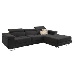 ECKSOFA ELMA R-S Schwarz Velours-Stoff mit Schlaffunktion