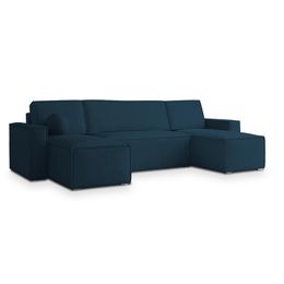 WOHNLANDSCHAFT PESANO M Blau Velours-Stoff mit Schlaffunktion