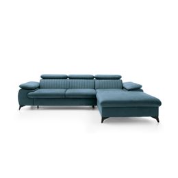 ECKSOFA FIORE Blau Velours-Stoff mit Schlaffunktion