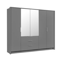 DREHT&Uuml;RENSCHRANK RAMMUS 255/217/65 cm 5-t&uuml;rig mit Spiegel Graphitfarben