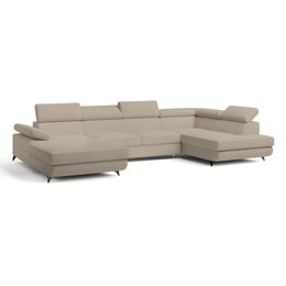 WOHNLANDSCHAFT RUBANO R-S Beige Boucle-Stoff mit Schlaffunktion