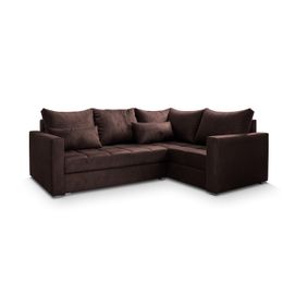 ECKSOFA LIRENO R-S Braun Pl&uuml;sch-Stoff mit Schlaffunktion