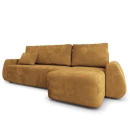 ECKSOFA GALVIS Gelb Velours-Stoff mit Schlaffunktion