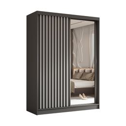 SCHWEBET&Uuml;RENSCHRANK LAMELLO 160/216/61 cm 2-t&uuml;rig mit Spiegel Grau