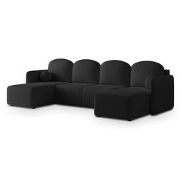 WOHNLANDSCHAFT NUBERO Schwarz Boucle-Stoff mit Schlaffunktion