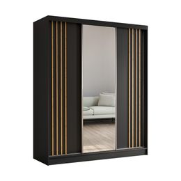 SCHWEBET&Uuml;RENSCHRANK NELVIA 180/216/61 cm 3-t&uuml;rig mit Spiegel Schwarz